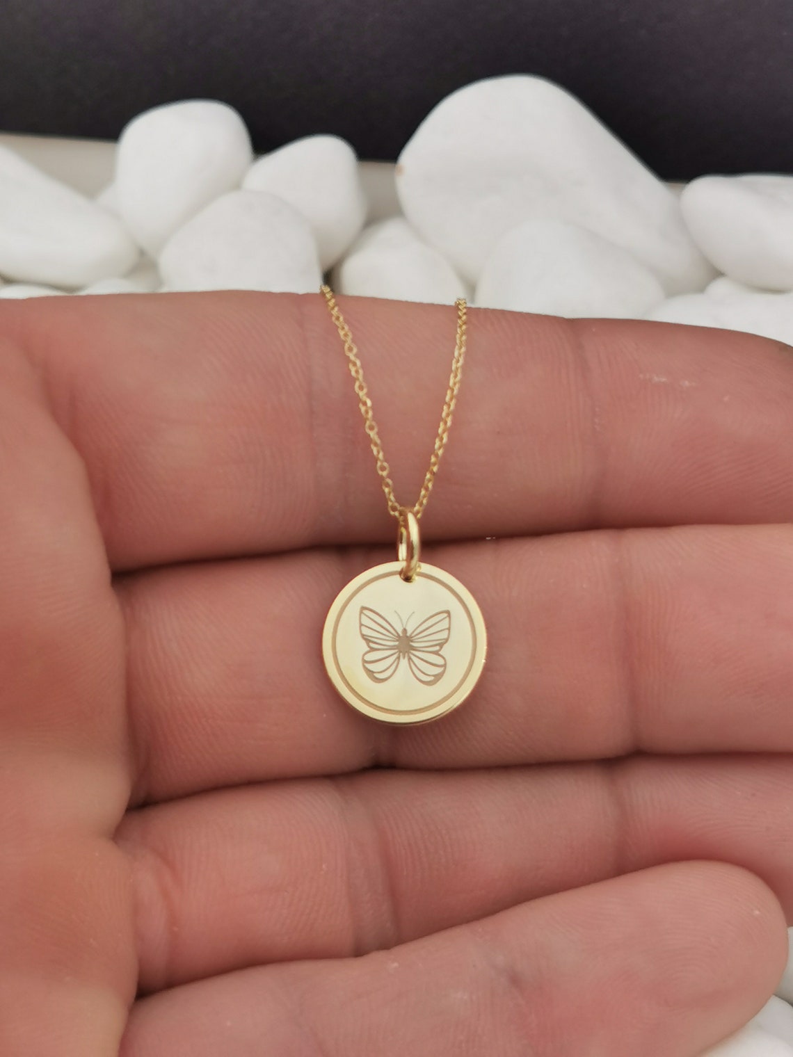 14k Solid Gold Butterfly Necklace, Pesronalized Butterfly Jewelry ...
