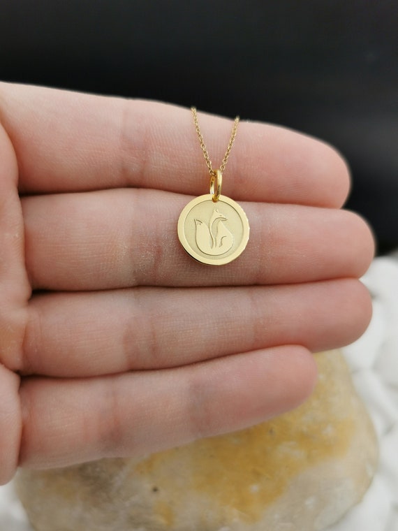 Dainty Solid Gold 14k Fox Necklace Personalized Fox Pendant Animal Pendant Etsy