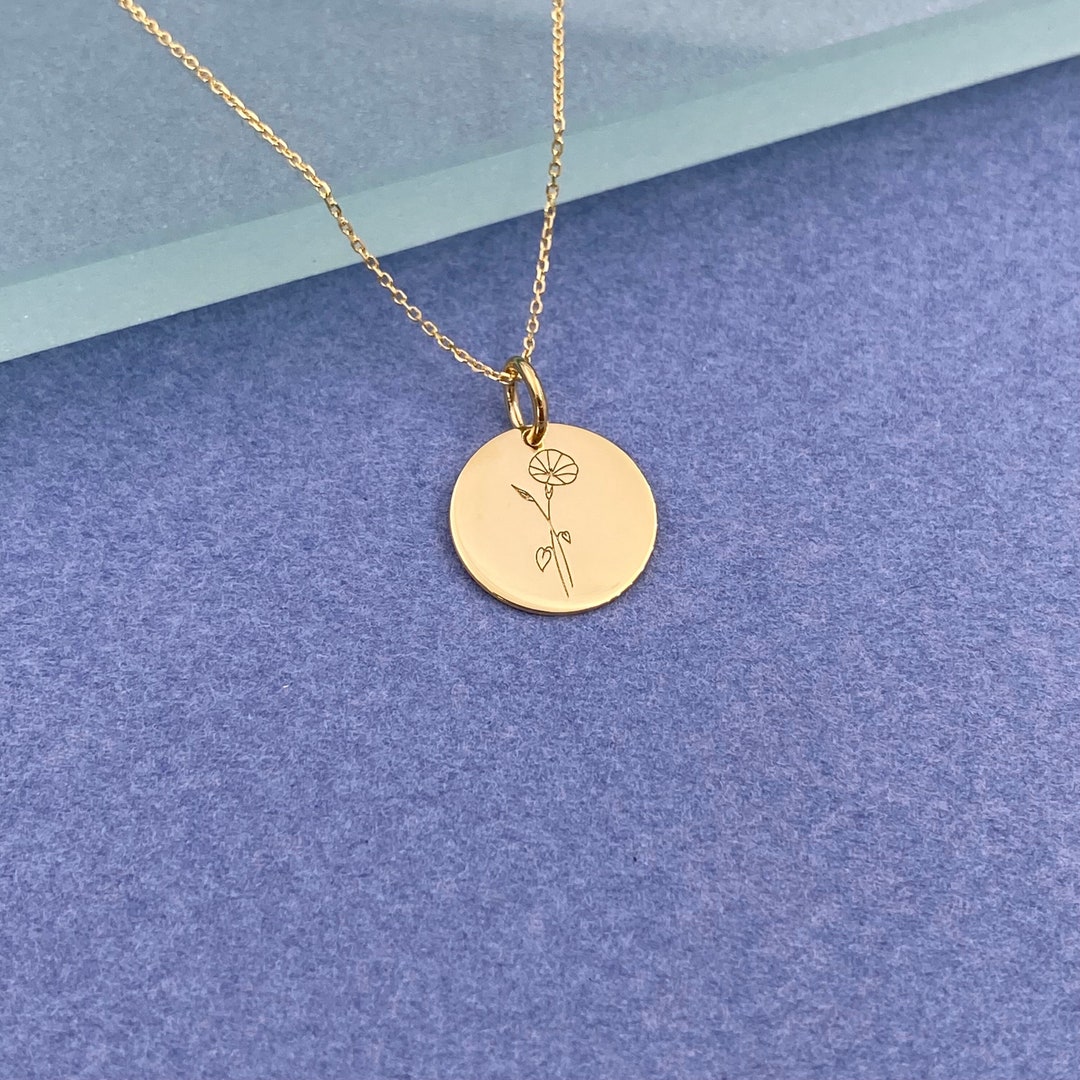 Dainty 14k Solid Gold September Month Flower Necklace, Personalized ...