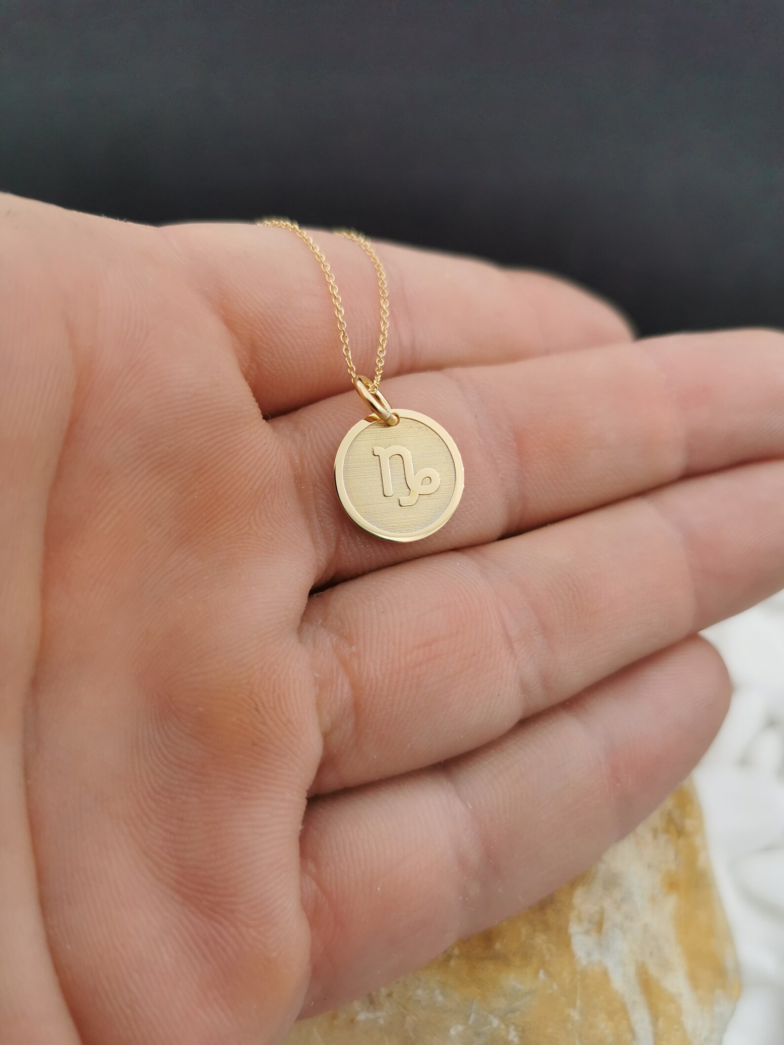 Dainty 14k Solid Gold Capricorn Zodiac Necklace, Capricorn Symbol ...