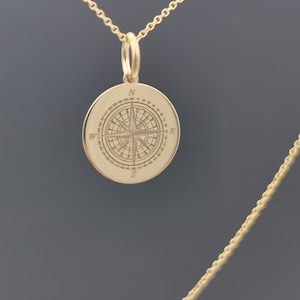 14K Solid Gold Compass Necklace, Compass Jewelry, Compass Gift, Compass ...
