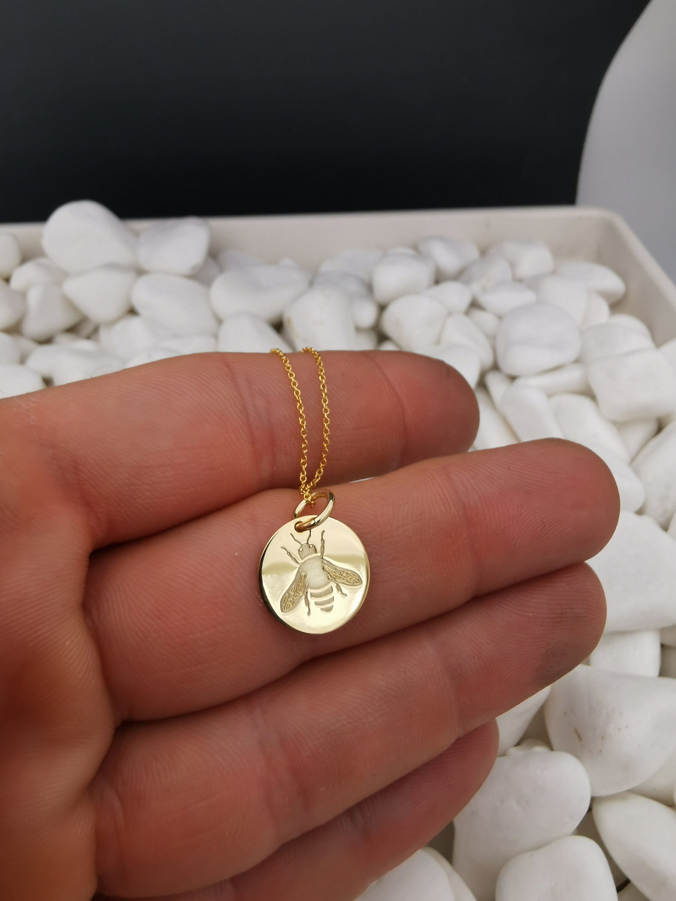 Dainty 14k Solid Gold Bee Necklace Personalized Honeybee | Etsy