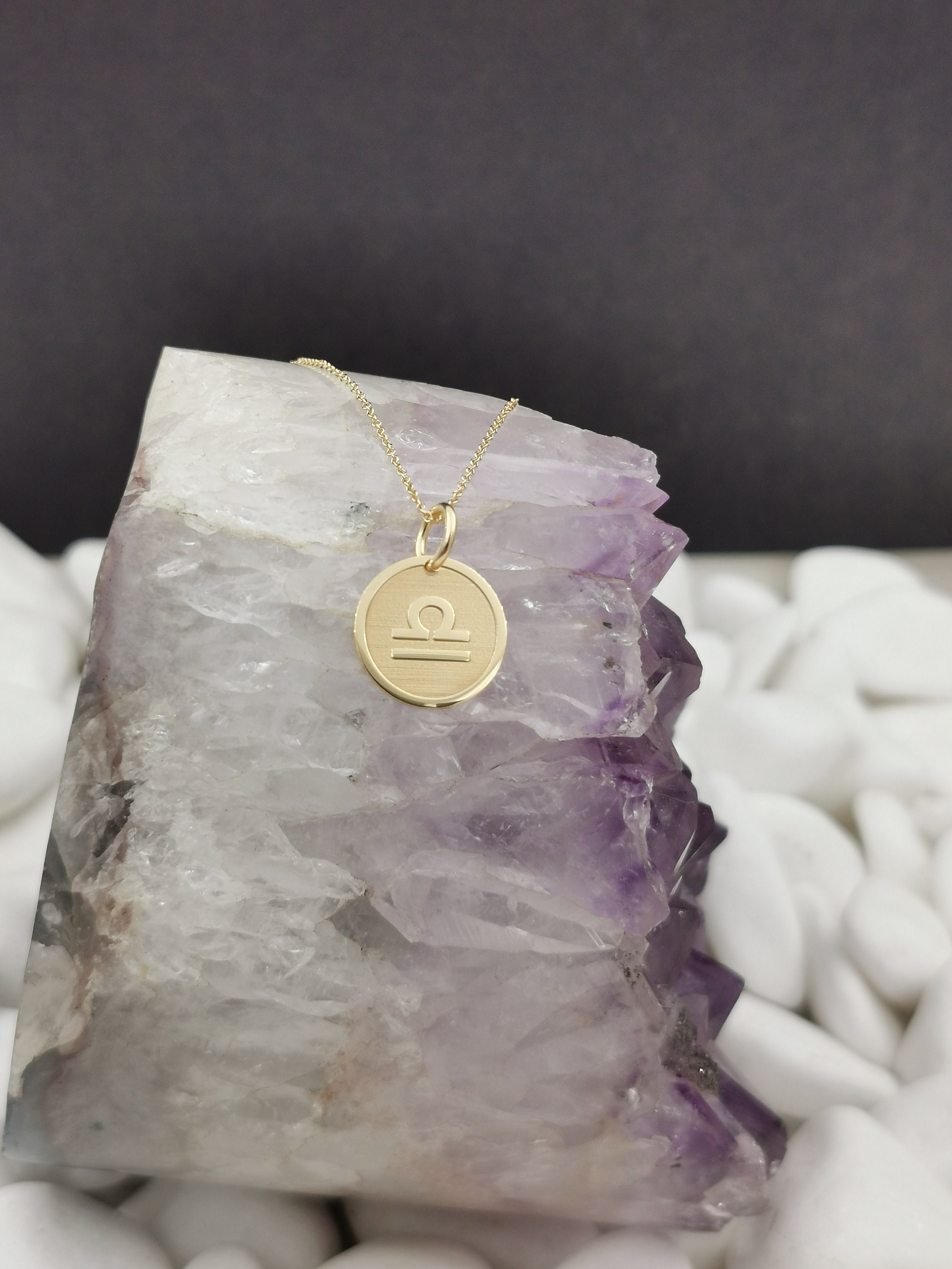 Dainty 14k Solid Gold Libra Zodiac Necklace Libra Symbol - Etsy