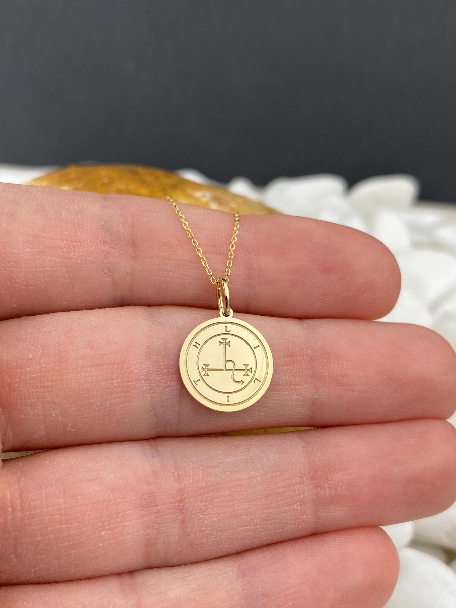 Dainty 14k Solid Gold Sigil of Lilith Necklace, Personalized Sigil of ...