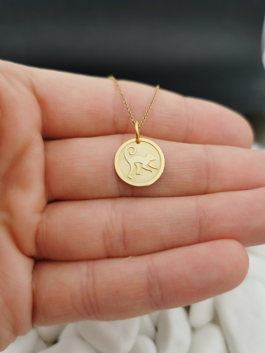 Dainty 14k Solid Gold Monkey Necklace, Personalized Monkey Pendant ...