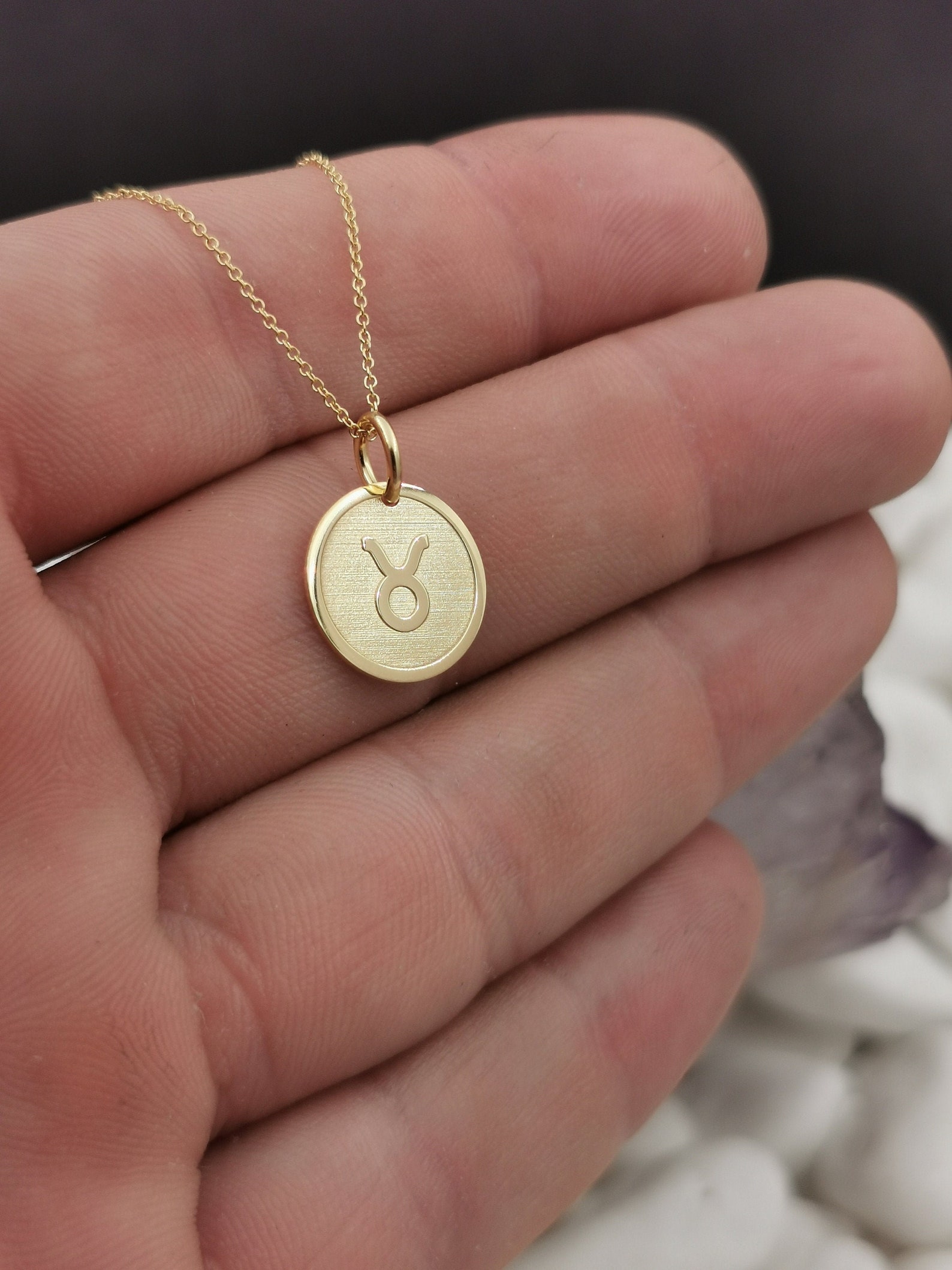Dainty 14k Solid Gold Taurus Zodiac Necklace, Taurus Symbol Pendant ...