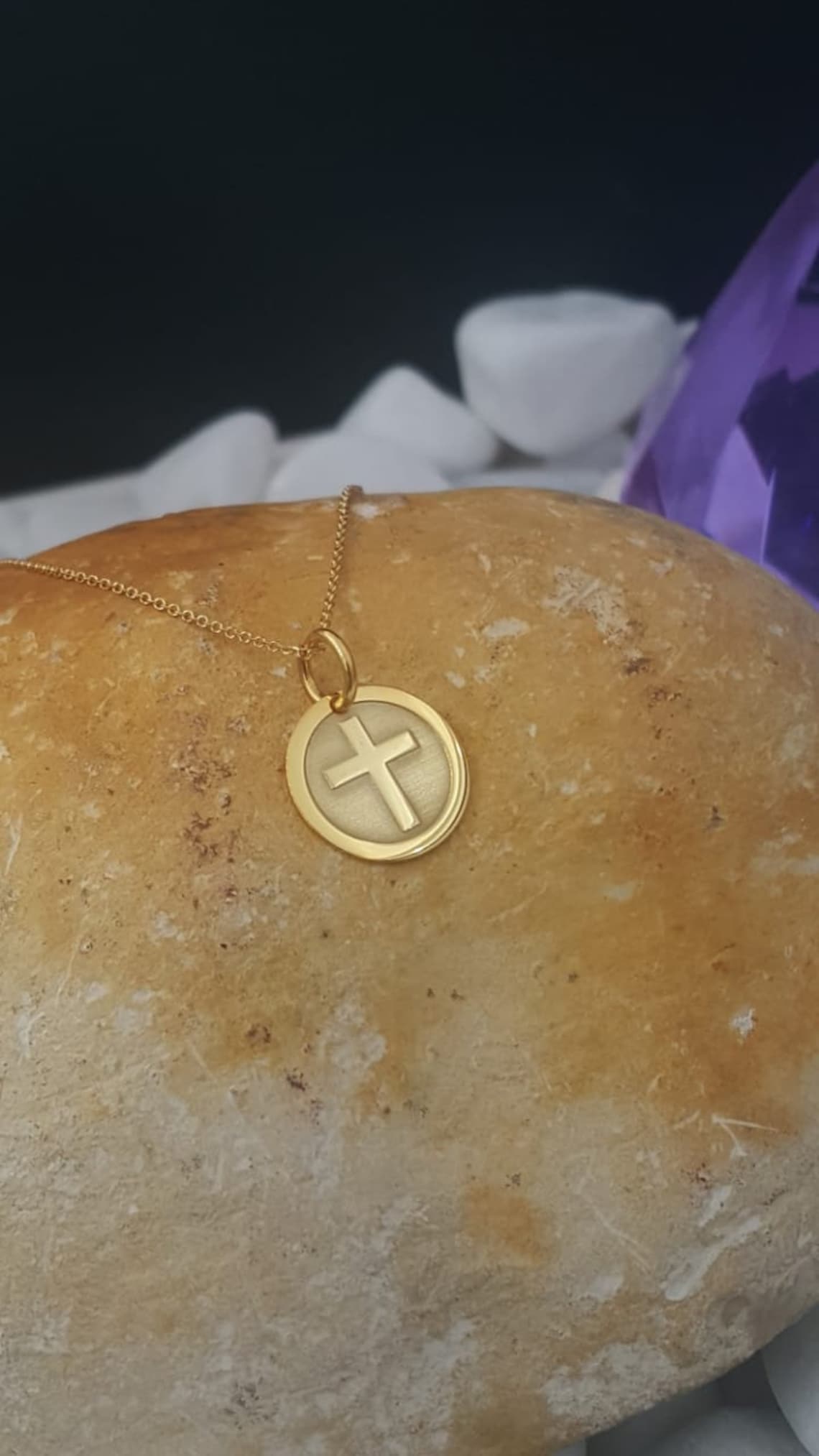 14k Solid Gold Coin Cross Necklace Gold Disc Necklace Coin | Etsy