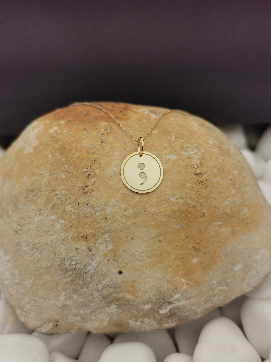 Dainty 14K Solid Gold Semicolon Necklace, Personalized Semicolon ...
