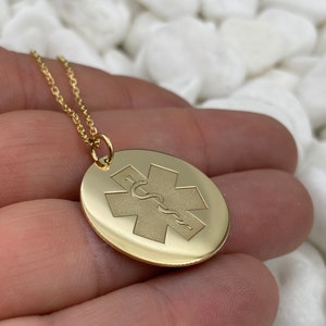 14k Solid Gold Medical Alert Necklace, Personalized Medical Alert ...