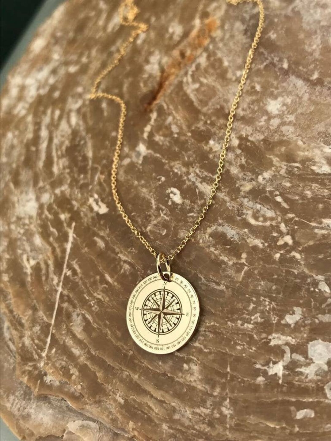 Compass Necklace, Compass Jewelry, 14K Solid Gold Necklace, Compass ...