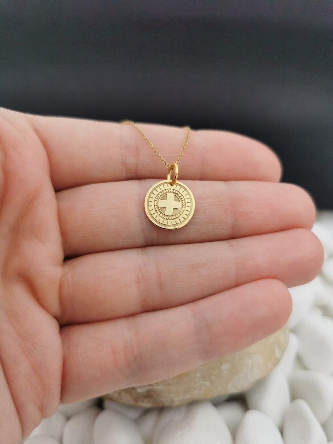 Dainty 14k Solid Gold Greek Ancient Cross Necklace, Personalized Greek ...