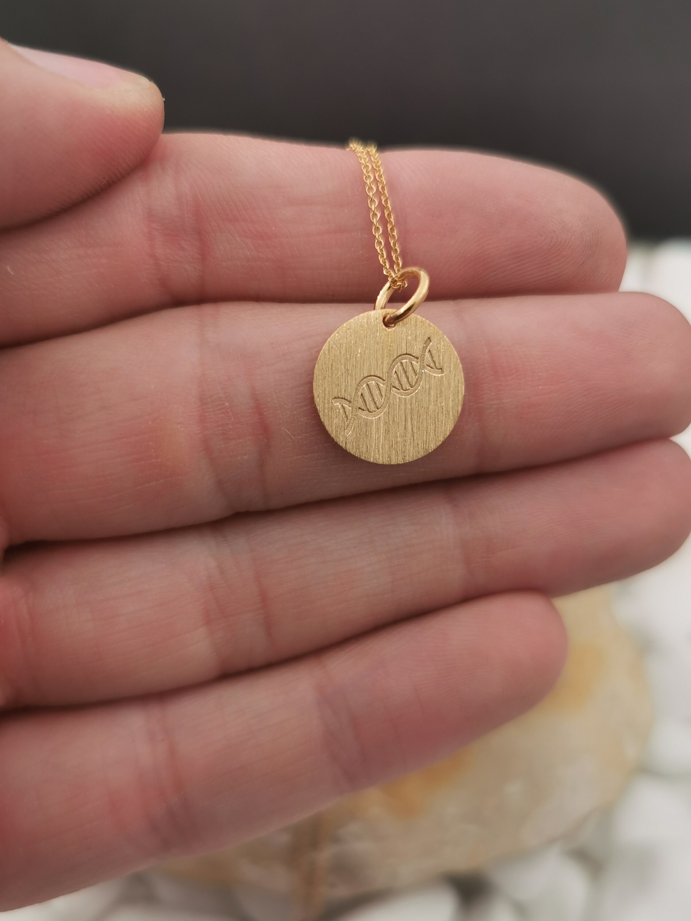Dainty 14K Solid Gold DNA Necklace 14K DNA Pendant Science | Etsy
