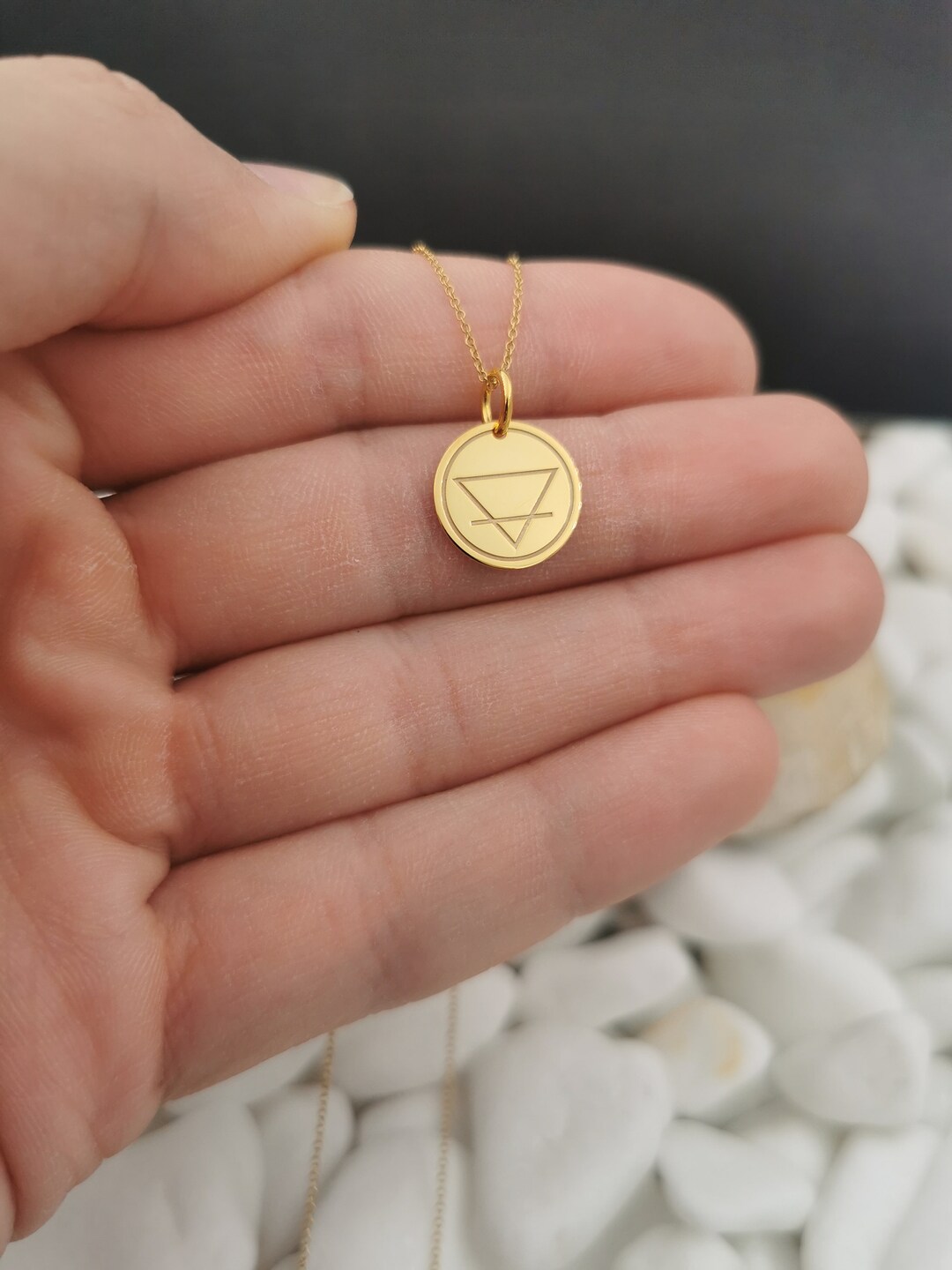 Dainty 14k Solid Gold Earth Element Symbol Pendant Necklace - Etsy