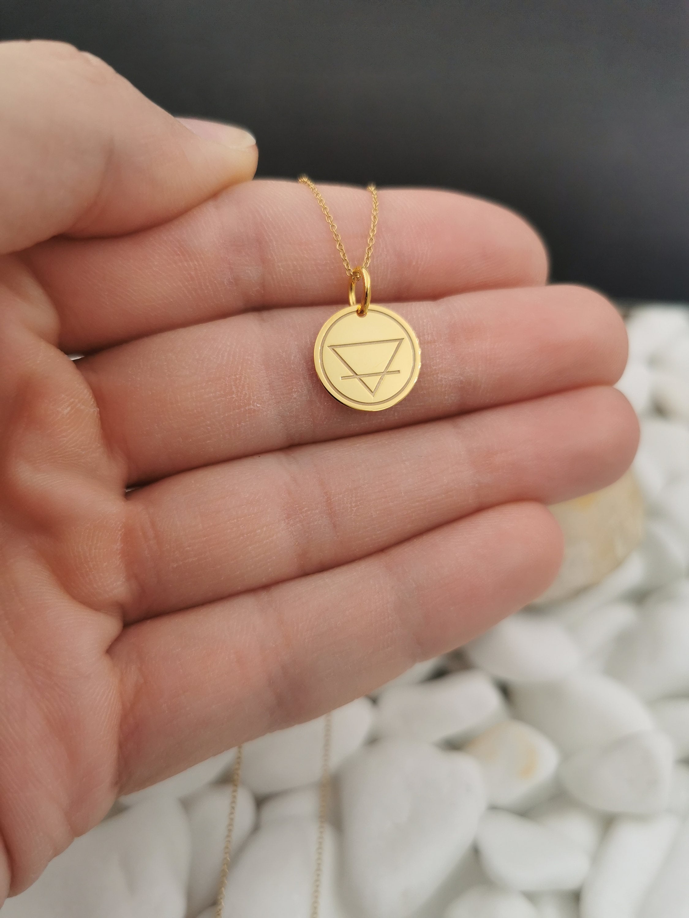 Dainty 14k Solid Gold Earth Element Symbol Necklace, Earth Symbol ...