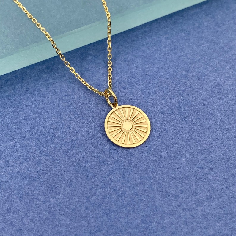 Dainty 14k Solid Gold Sun Necklace, Personalized Sun Pendant, Sun Coin ...