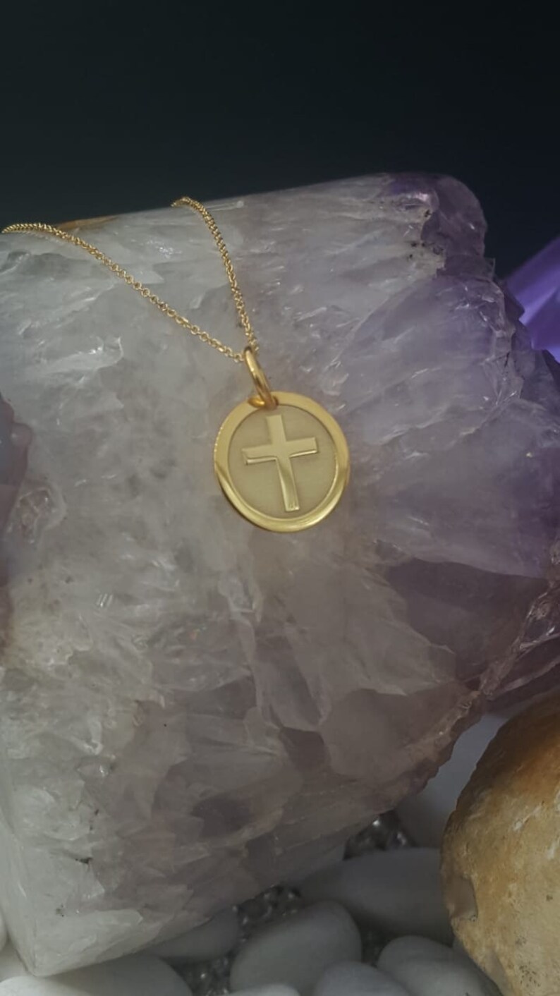 14k Solid Gold Coin, Cross Necklace, Gold Disc Necklace, Coin Cross ...