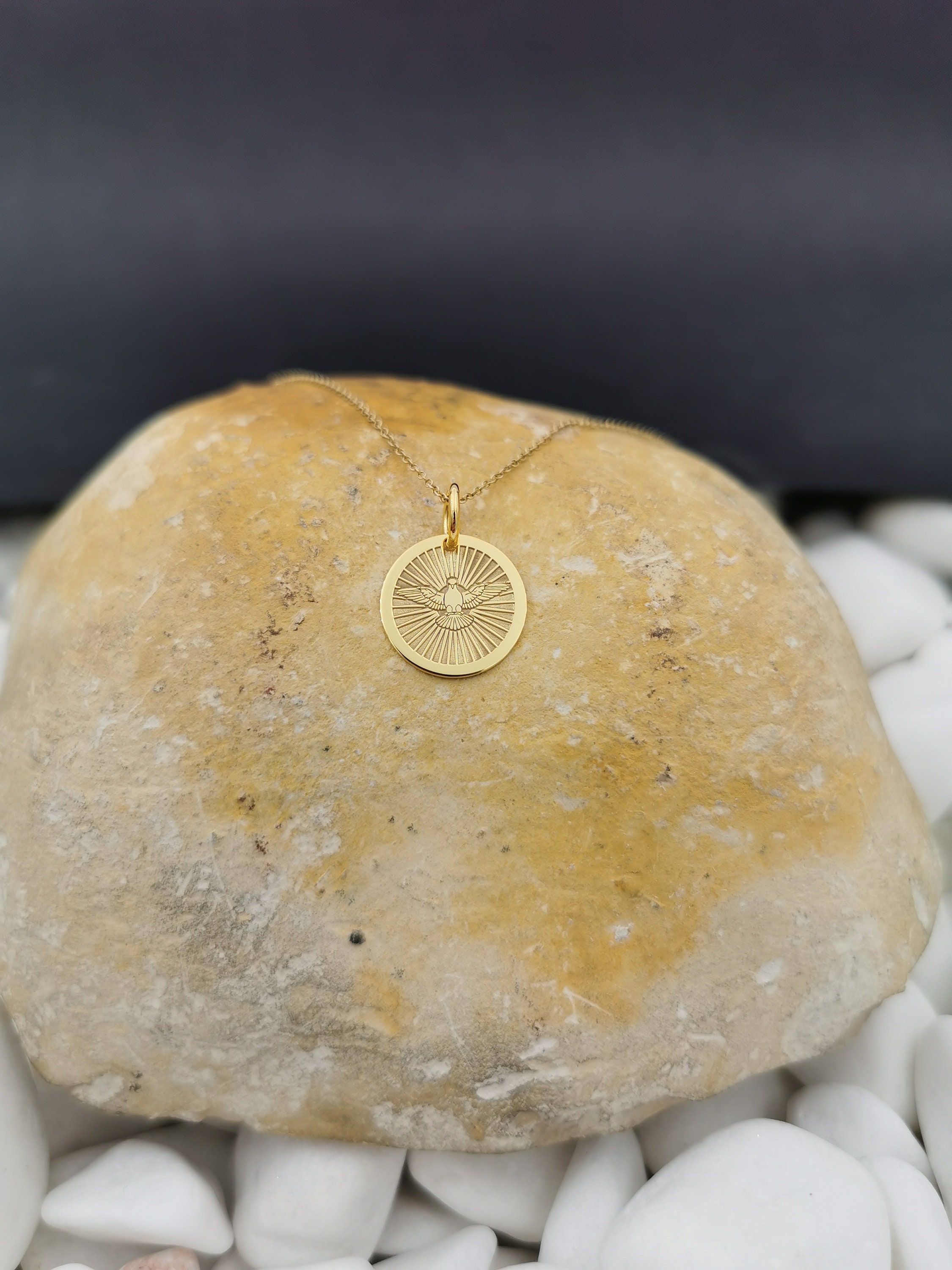 Dainty 14k Solid Gold Holy Spirit Pendant Necklace - Etsy