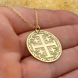 14k Solid Gold Jerusalem Cross Necklace, Personalized Cross Coin ...
