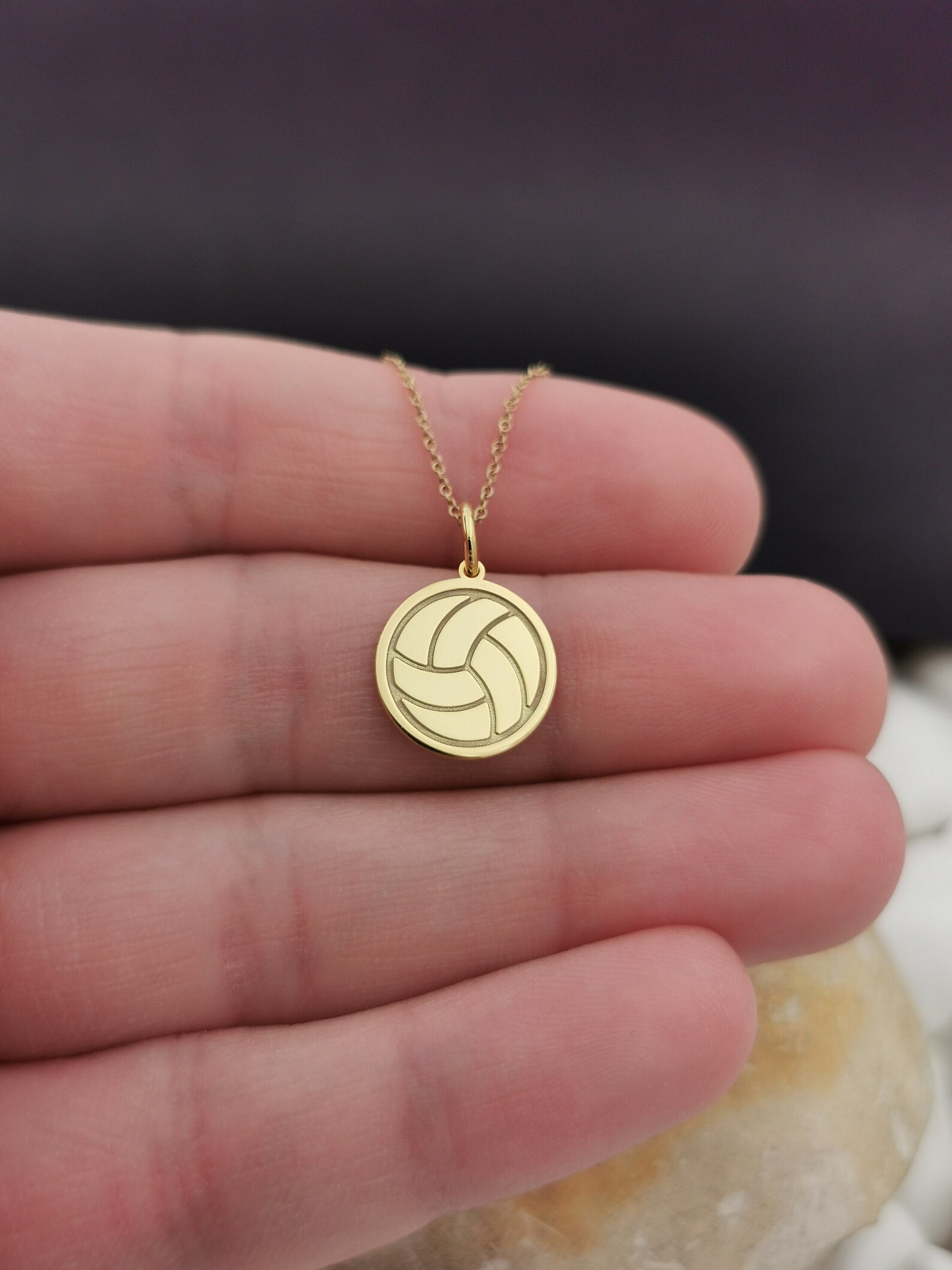 Dainty 14k Solid Gold Volleyball Necklace, Personalized Volley Pendant ...