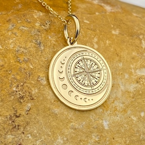 Dainty 14k Solid Gold Moon Compass Pendant, Personalized Moon Compass ...