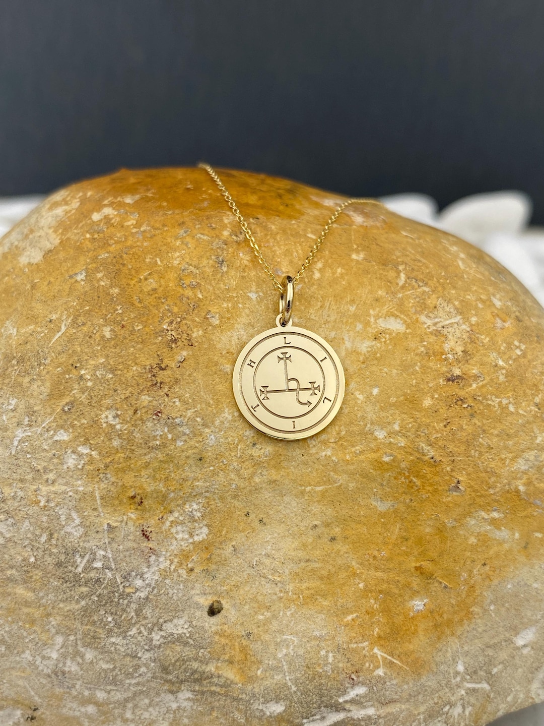 Dainty 14k Solid Gold Sigil of Lilith Pendant Necklace - Etsy
