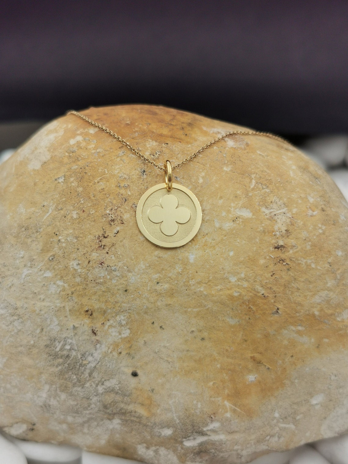 Dainty 14k Solid Gold Clover Cross Necklace, Personalized Clover Cross ...