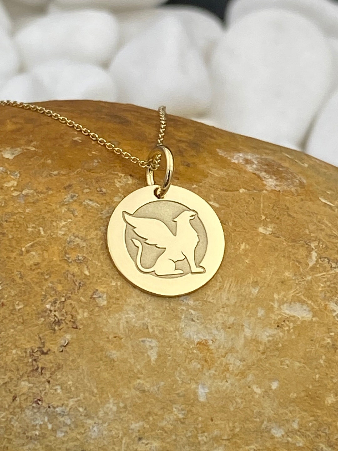 Dainty 14k Solid Gold Griffin Necklace, Personalized Griffin Pendant ...