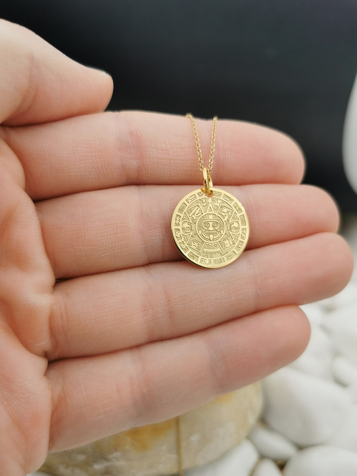 14k Aztec Calendar Necklace Personalized Mayan Sun Calendar | Etsy