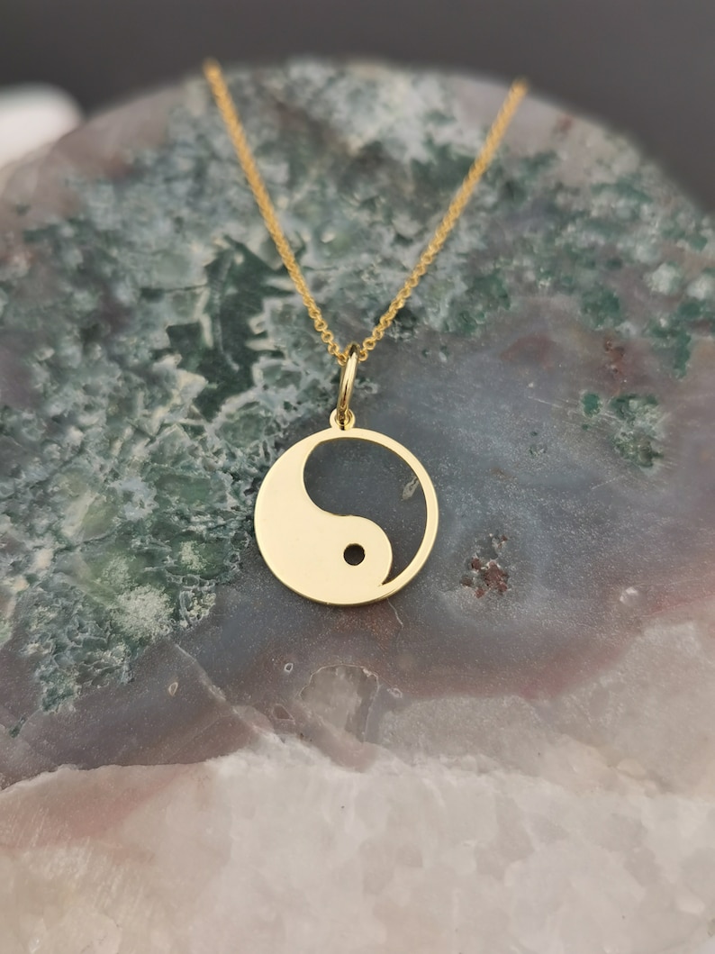 Dainty Solid Gold Yin Yang Necklace 14K Gold Necklace Yin | Etsy