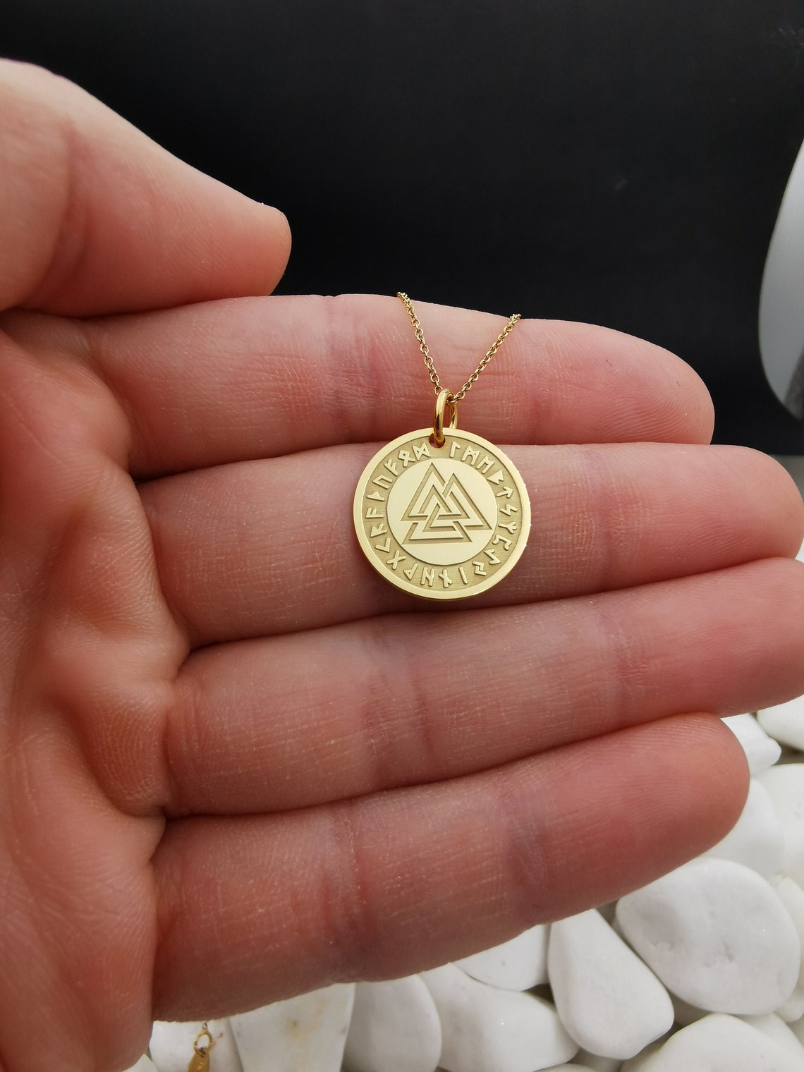 14k Solid Gold Valknut Viking Necklace Personalized Valknut - Etsy