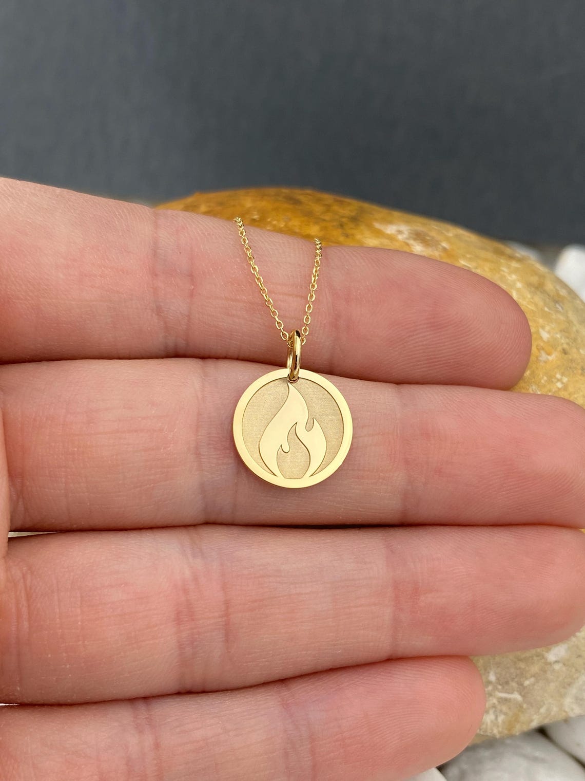 Dainty 14k Solid Gold Fire Necklace, Personalized Fire Pendant, Fire ...