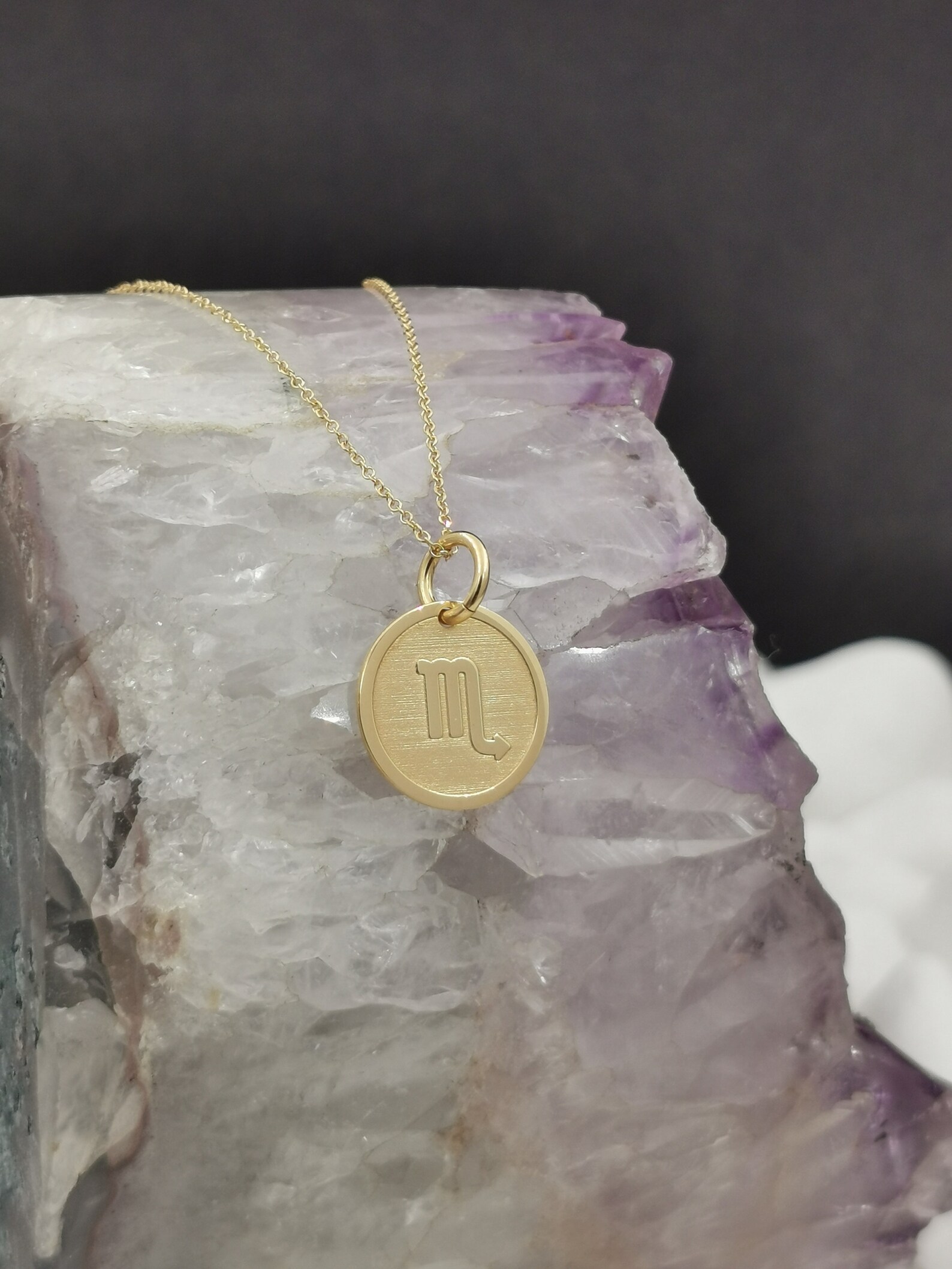 Dainty 14k Solid Gold Scorpio Zodiac Necklace, Scorpio Symbol Pendant ...