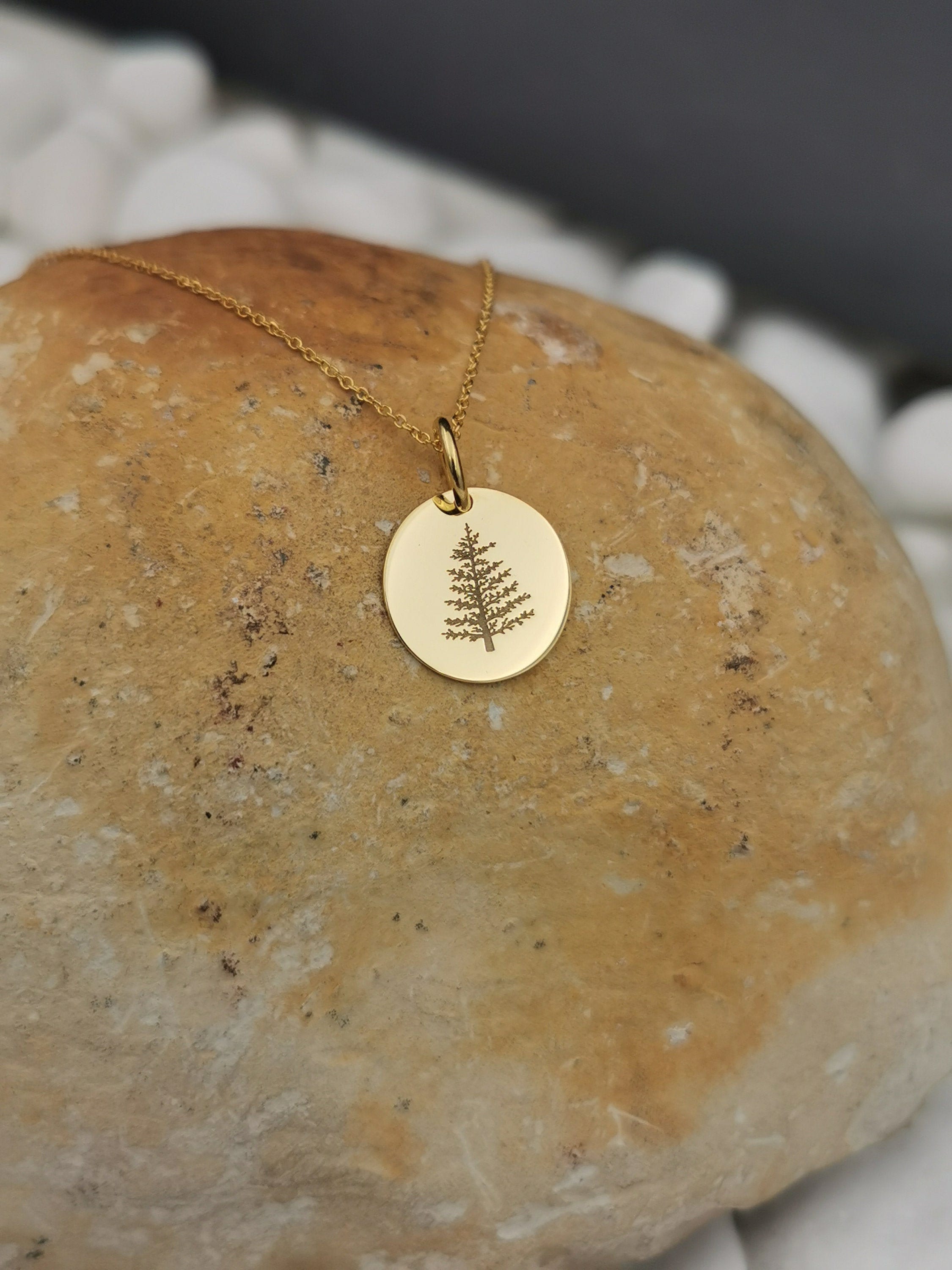 14k Solid Gold Evergreen Tree Necklace,dainty Evergreen Tree Jewelry ...