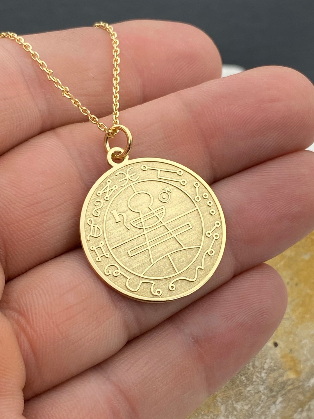 14k Solid Gold Seal of Solomon Necklace, Personalized King Solomon ...