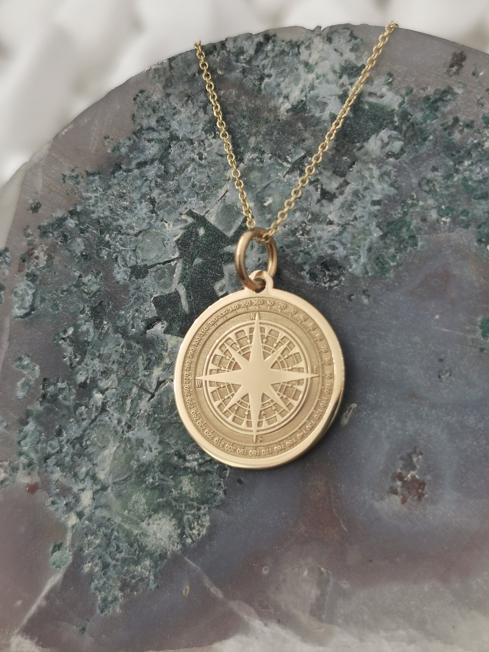 14K Solid Gold Compass Necklace Compass Jewelry Compass - Etsy