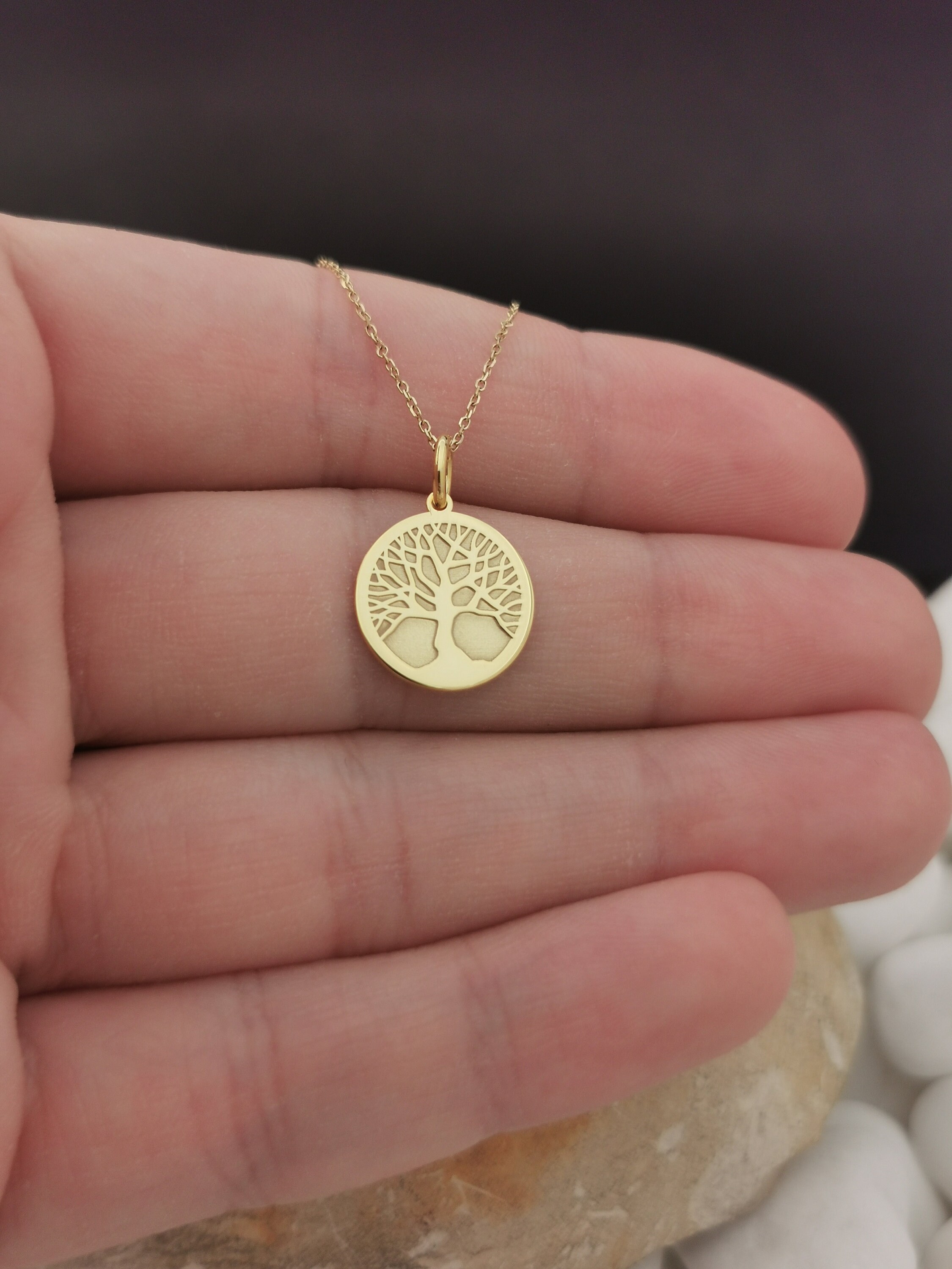 Dainty 14k Solid Gold Tree of Life Necklace Gold Tree - Etsy