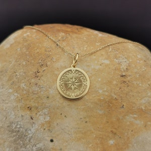 Dainty 14k Solid Gold Compass Necklace, Personalized Compass Pendant ...