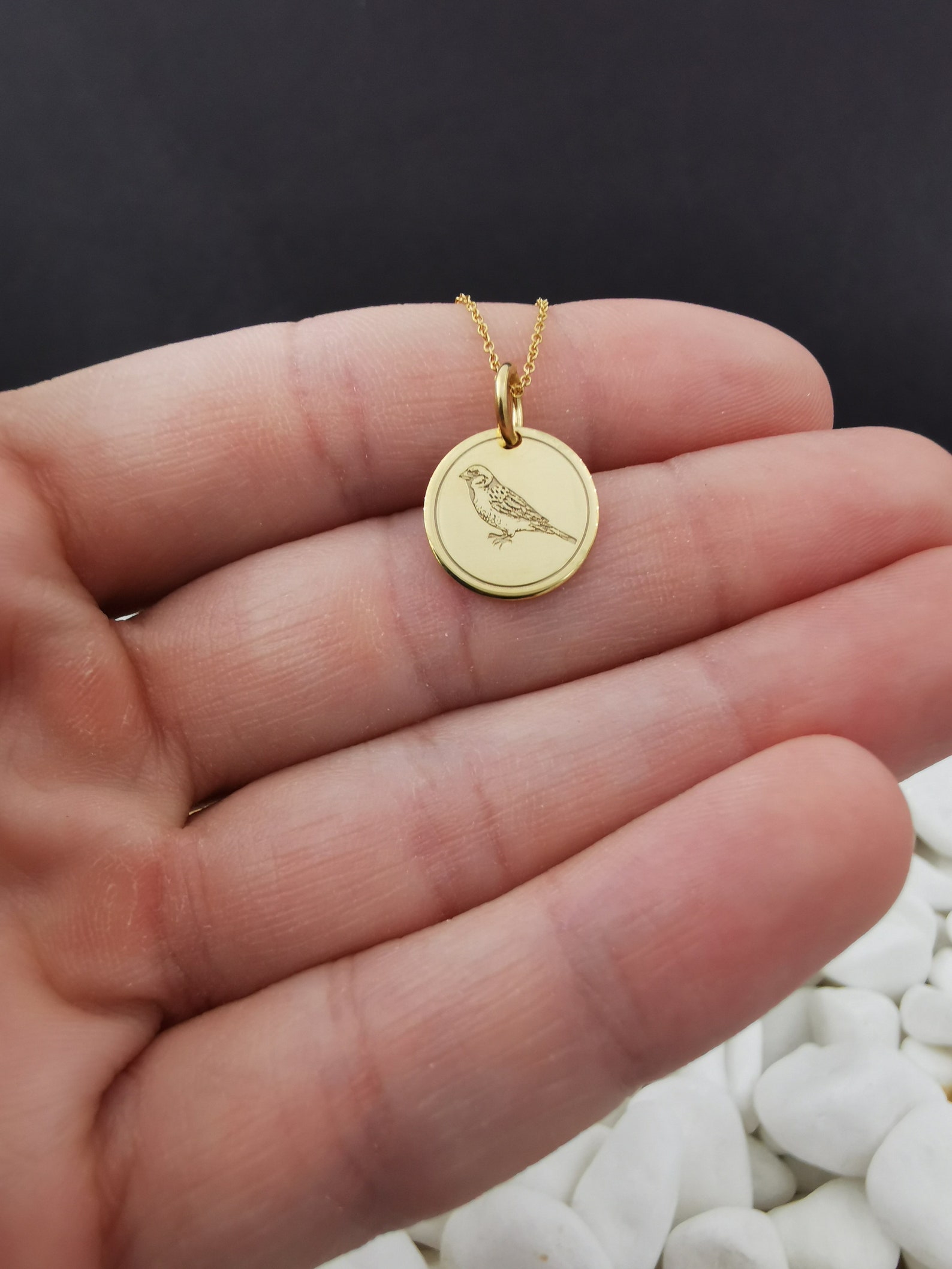 Dainty 14k Solid Gold Sparrow Necklace, Personalized Sparrow Pendant ...