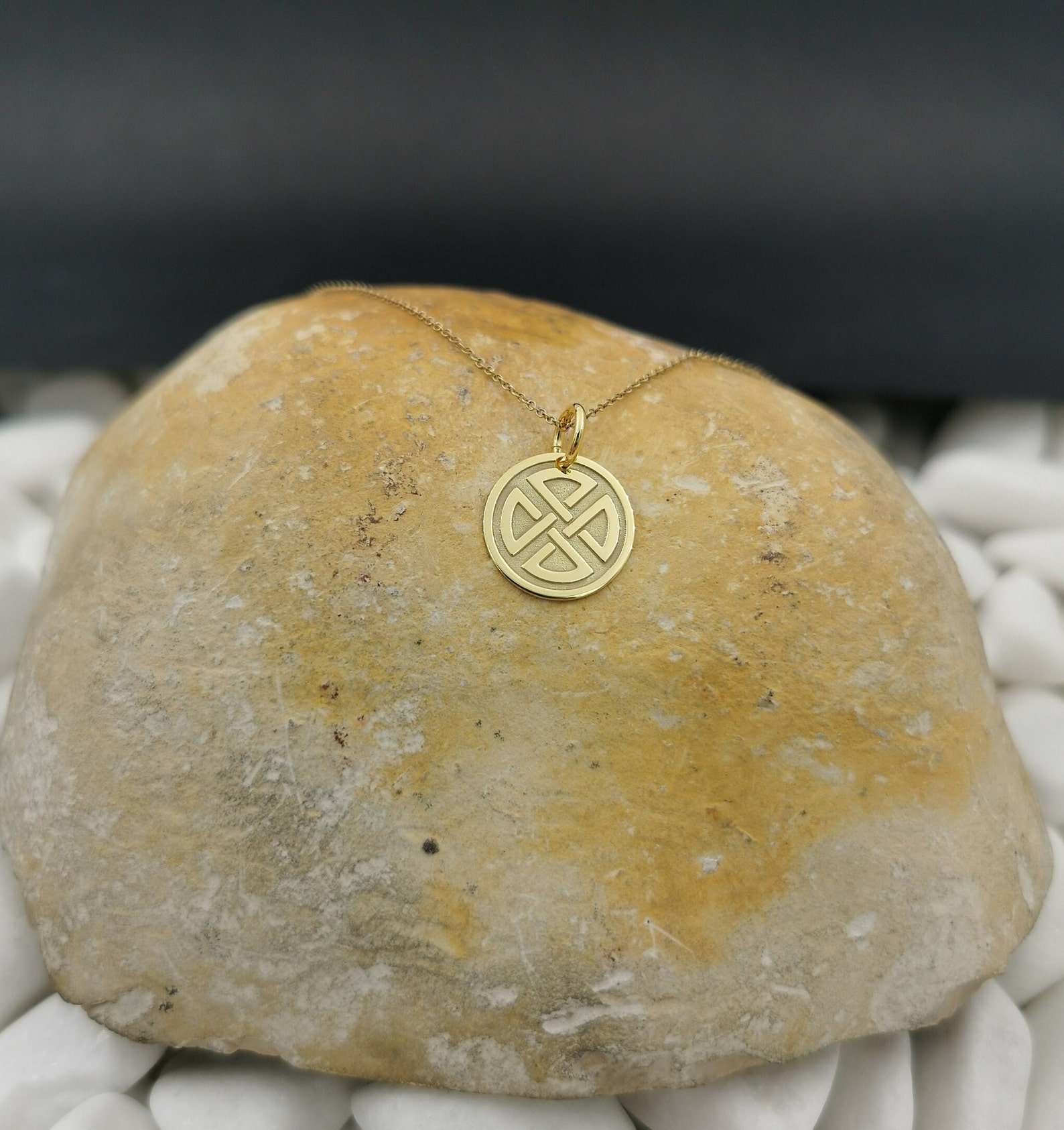 Dainty 14k Solid Gold Celtic Shield Necklace Personalized - Etsy