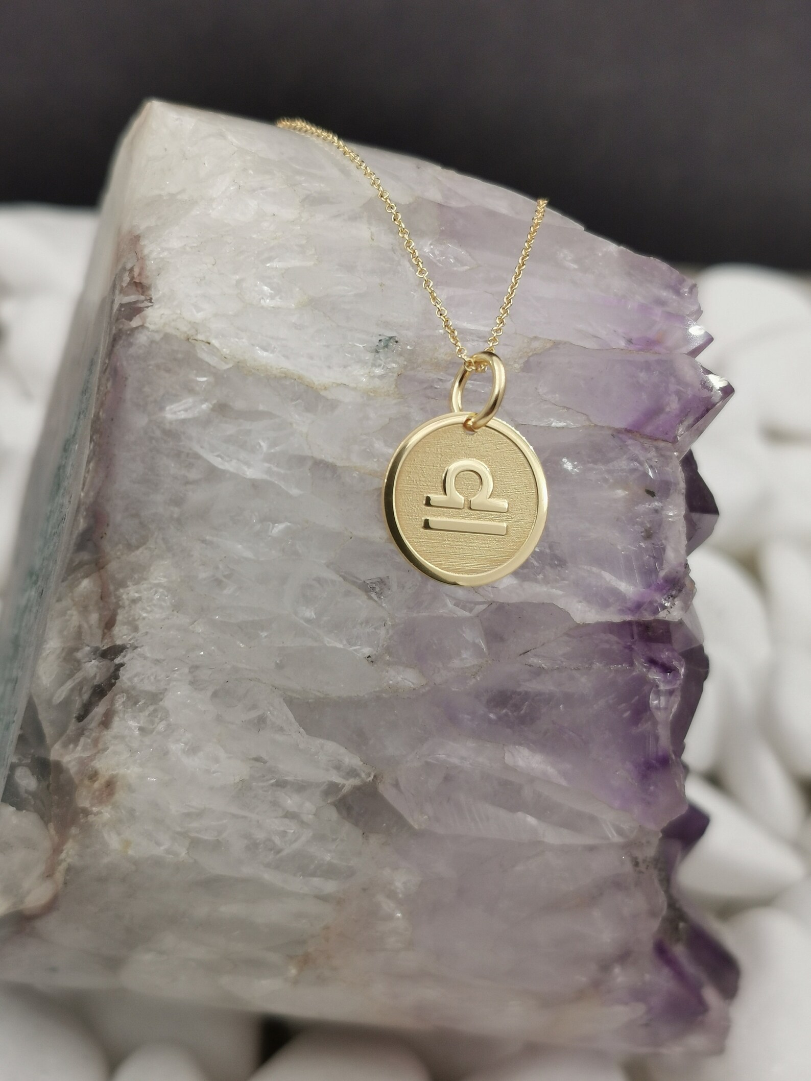 Dainty 14k Solid Gold Libra Zodiac Necklace Libra Symbol - Etsy