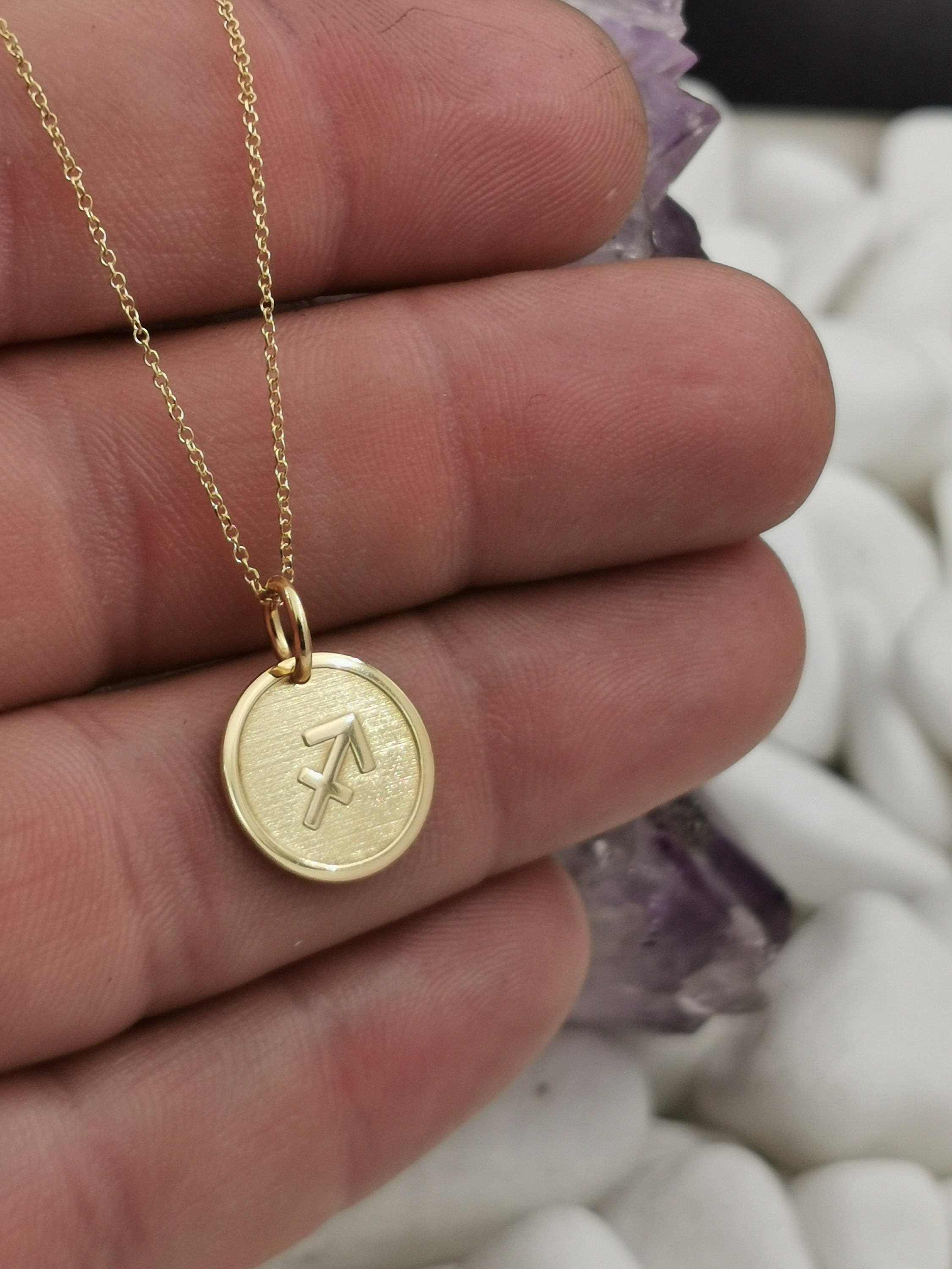Dainty 14k Solid Gold Sagittarius Necklace Sagittarius Symbol - Etsy
