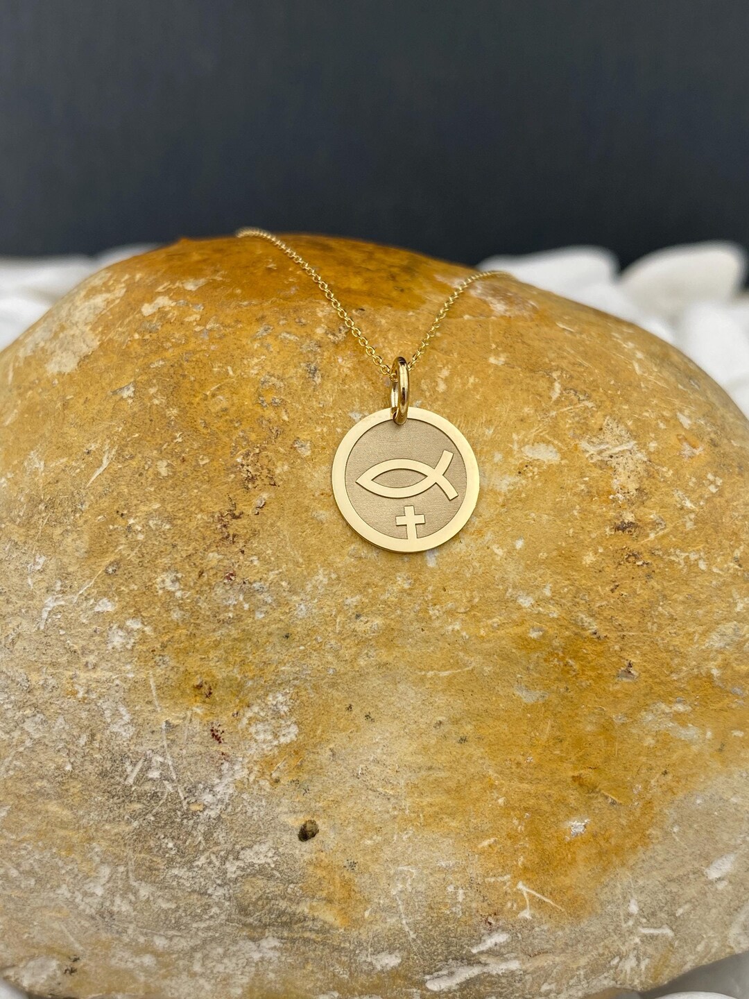 14k Solid Gold Ichthys Necklace: Personalized Christian Fish Pendant - Etsy