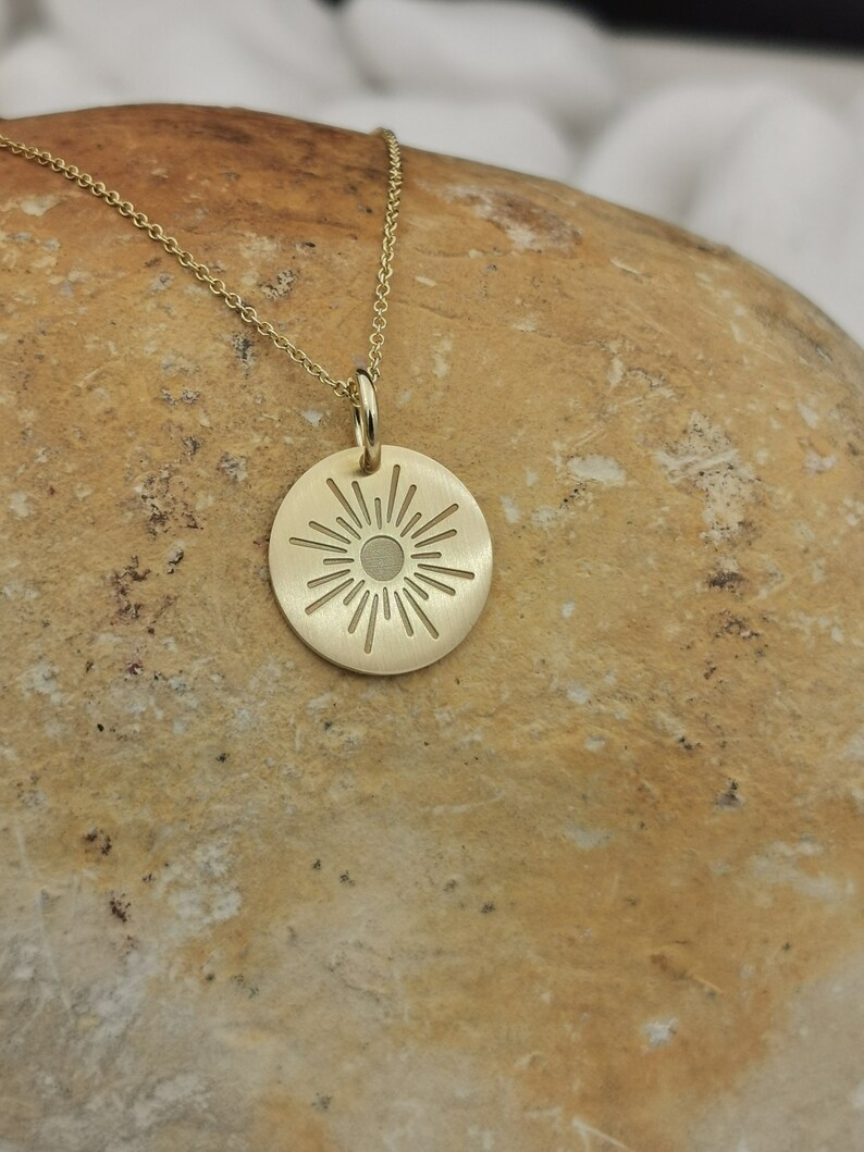 Dainty 14k Solid Gold Sun Necklace Personalized Brushed - Etsy