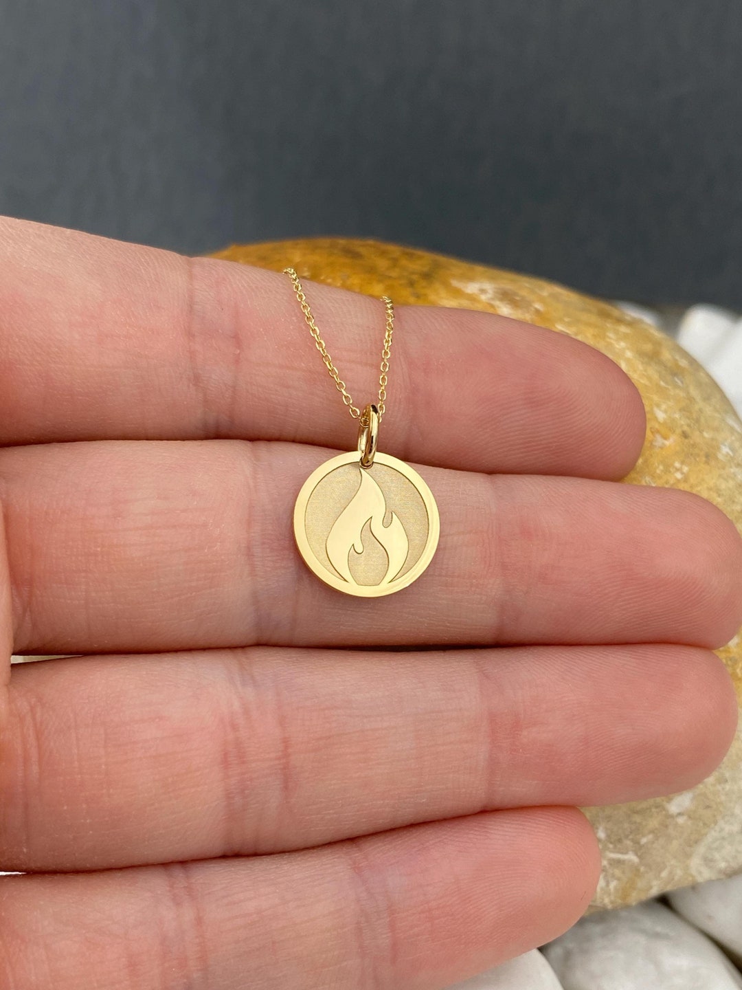 Dainty 14k Solid Gold Fire Necklace, Personalized Fire Pendant, Fire ...