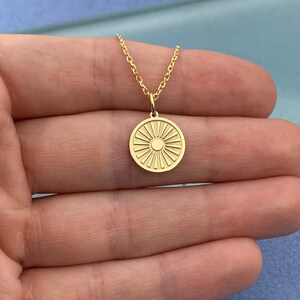 Dainty 14k Solid Gold Sun Necklace, Personalized Sun Pendant, Sun Coin ...