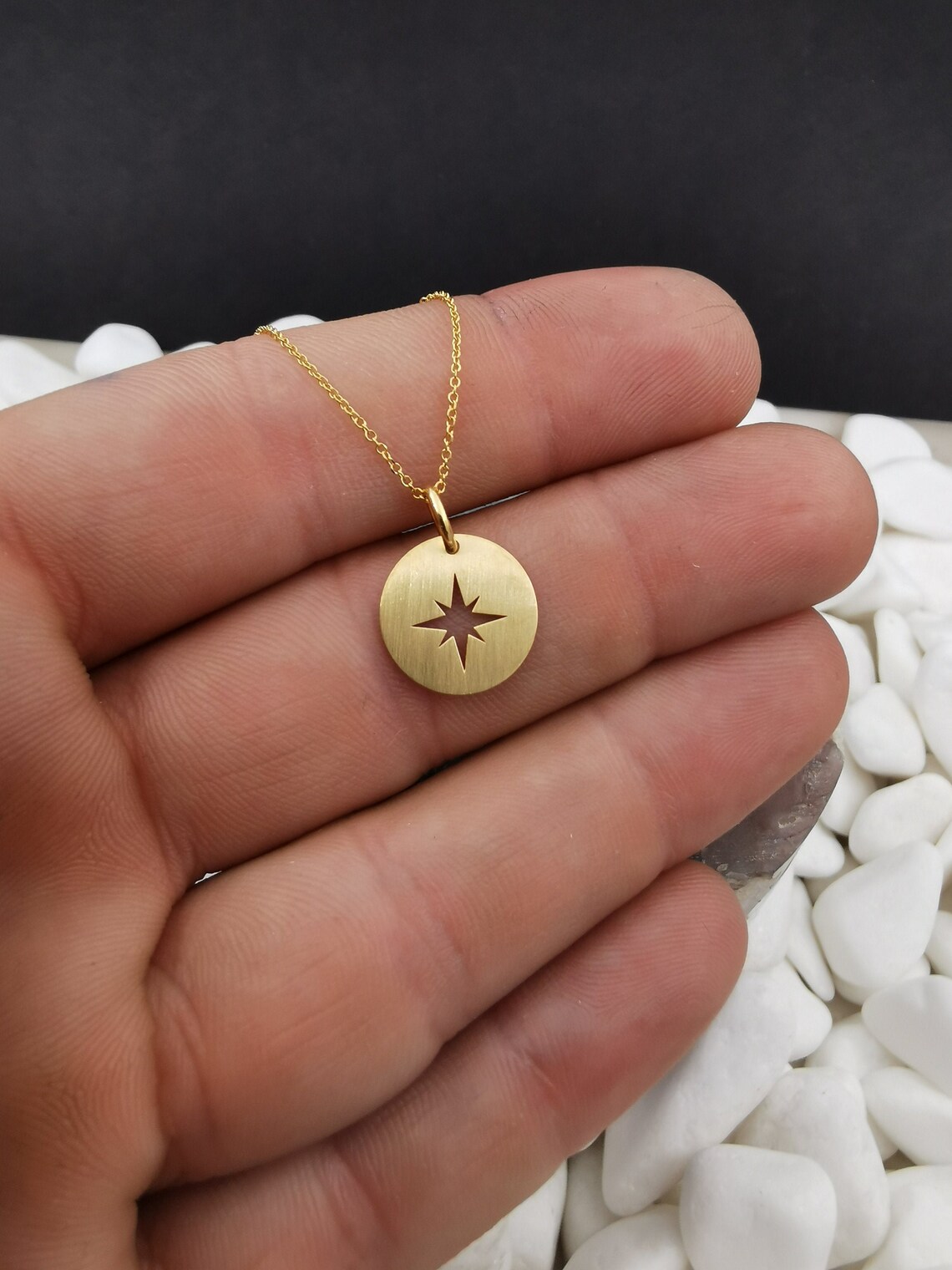 14k Solid Gold North Star Necklace Dainty True North Pendant - Etsy