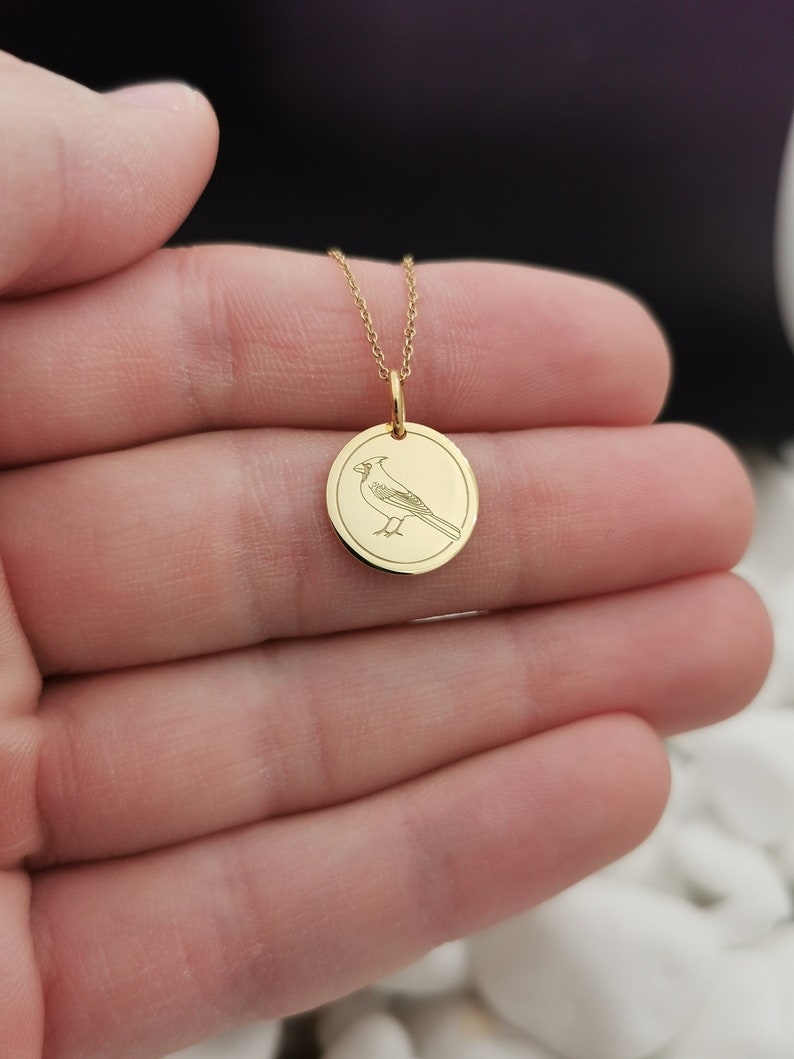 Dainty 14k Solid Gold Cardinal Pendant: Personalized Memorial Necklace ...