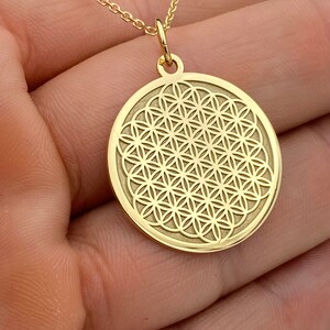 14k Solid Gold Flower of Life Necklace, Personalized Flower of Life ...