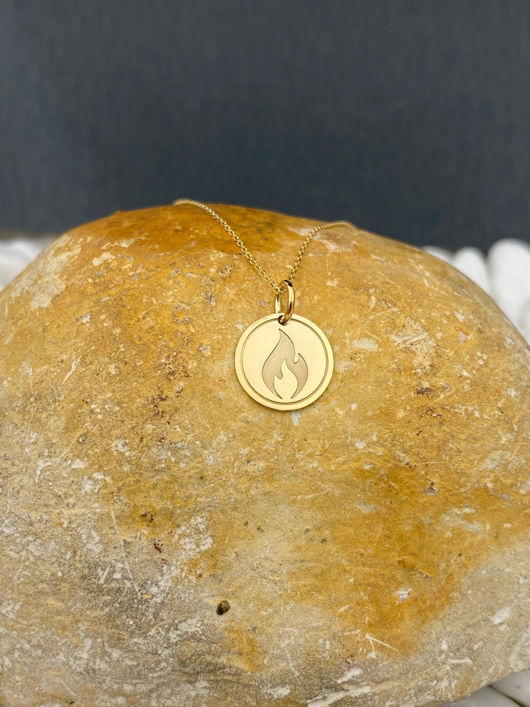 Dainty 14k Solid Gold Fire Pendant Necklace: Personalized Fire Element ...
