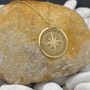 14K Solid Gold Compass Necklace, Compass Jewelry, Compass Charm ...